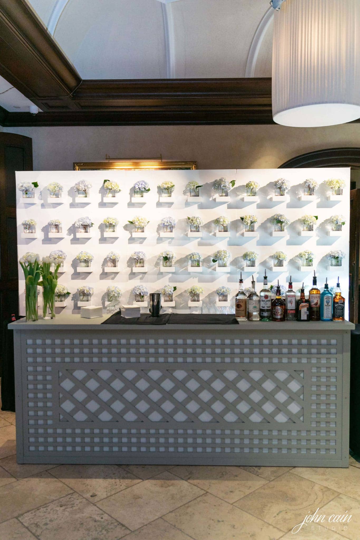 Gray Lattice Bar Façade (Customizable Color Backing) - Perch Decor