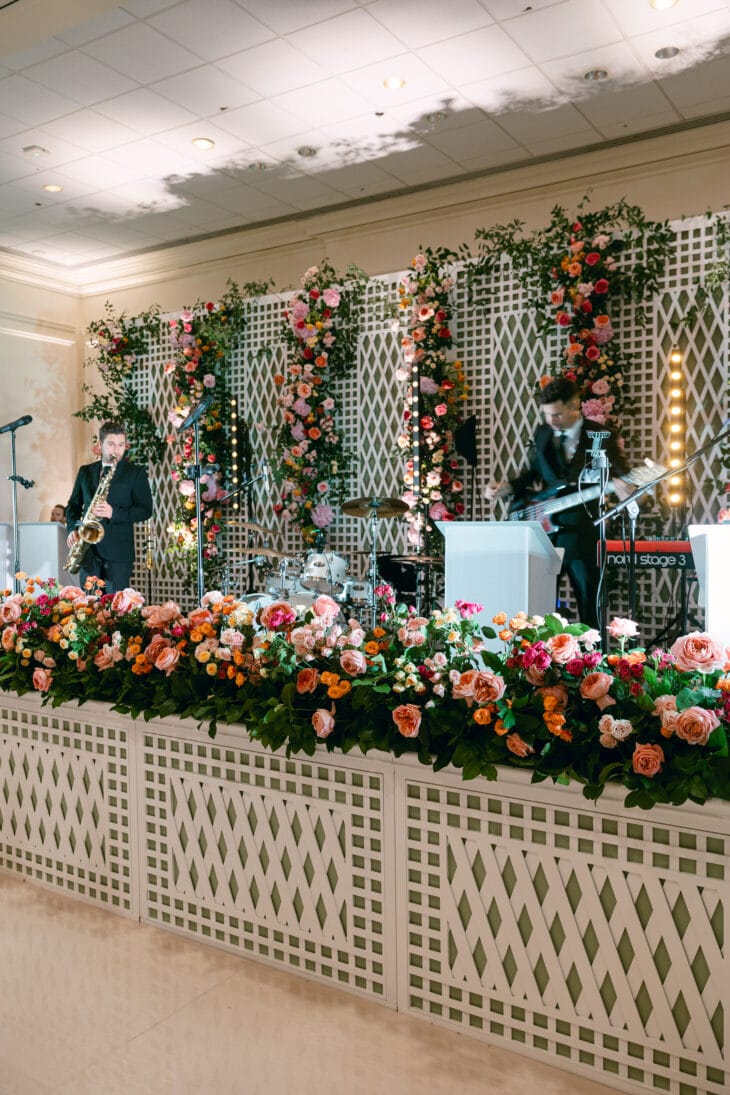 White Lattice Stage Facade (Customizable Color Backing) - Perch Decor