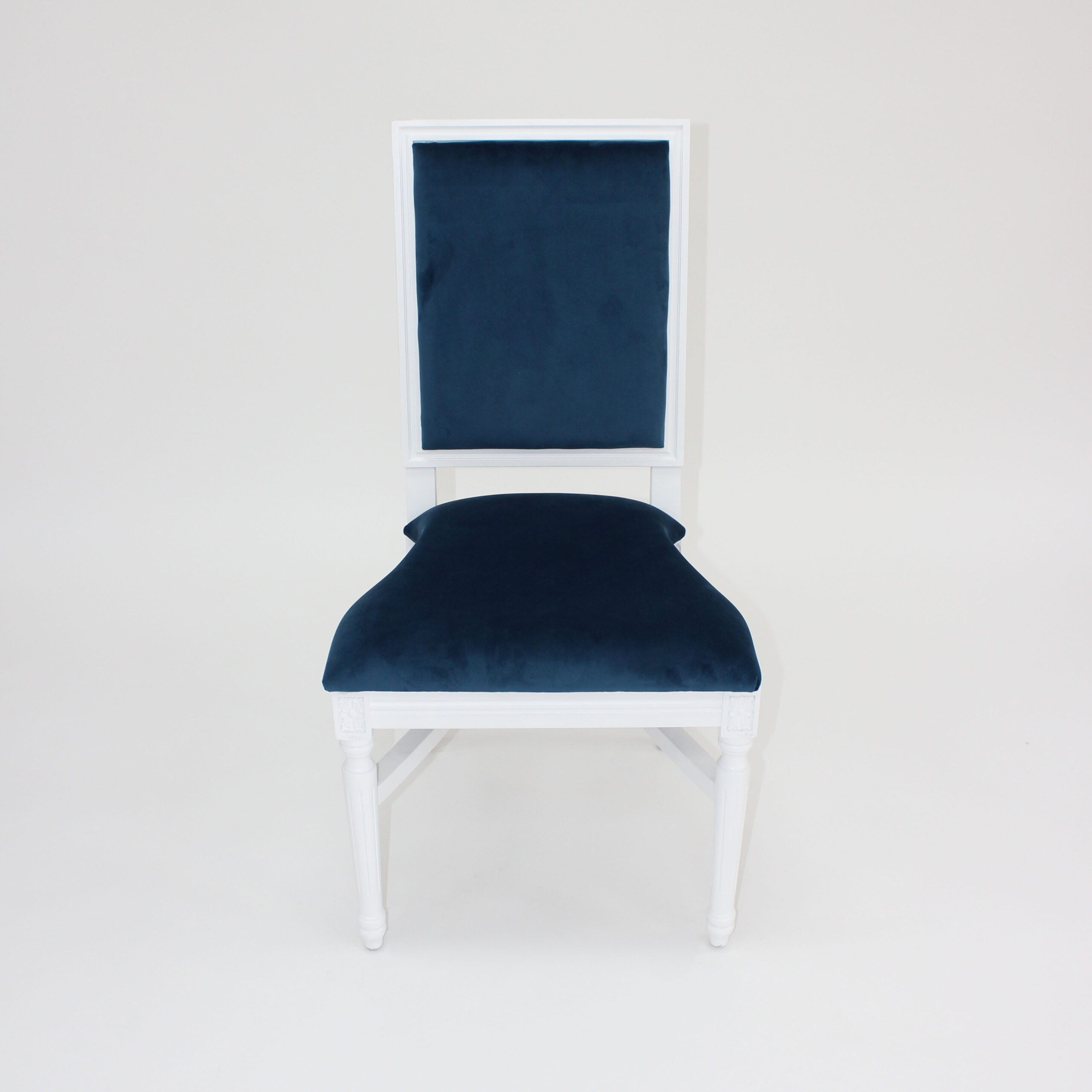 White Arthur Dining Chair with Navy Velvet Cushion - Perch Decor